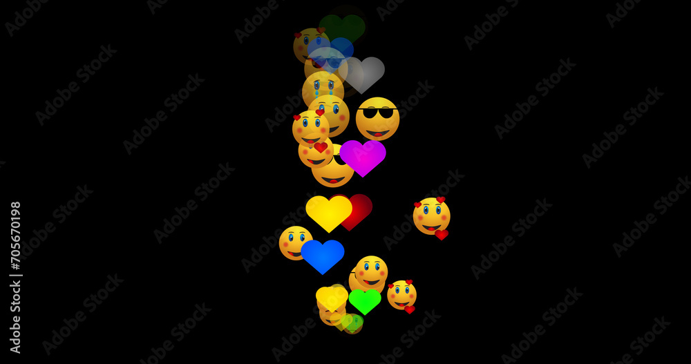Illustration of live reactions of hearts and emoji icons in an alpha ...