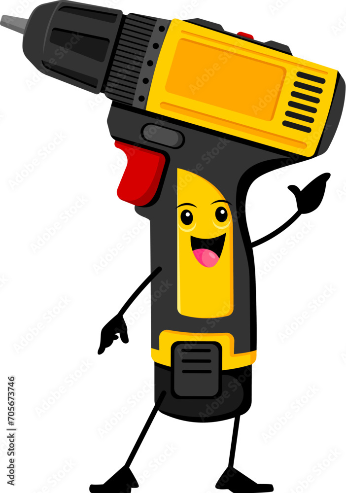 Cartoon funny drill diy, building and repair tool character. Isolated ...