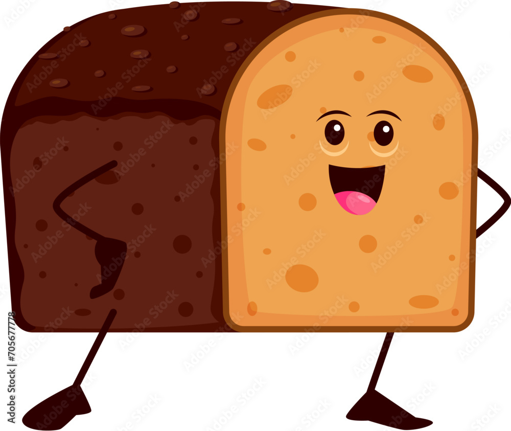 Cartoon funny rye bread character. Isolated vector cheerful doughy ...