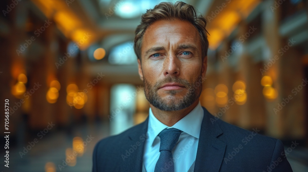 A portrait of a distinguished gentleman with an air of authority, clad ...