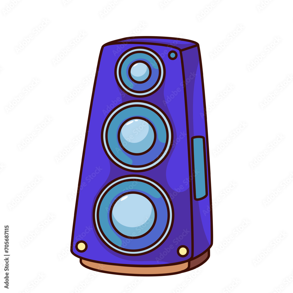 Groovy cartoon speaker to listen to music. Funny retro mascot of home ...