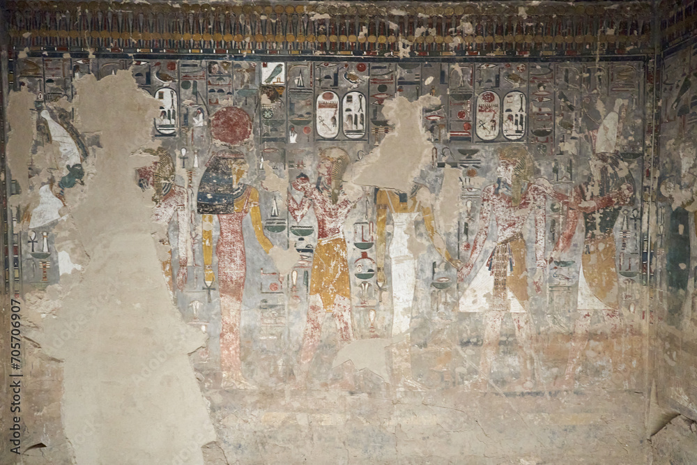King Seti tomb at the Valley of Kings .Luxor . Egypt. Hieroglyphics in ...
