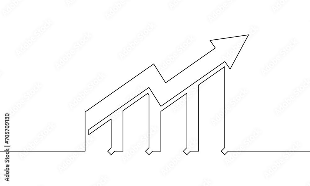 Continuous line drawing of arrow up with bar chart. Illustration vector ...