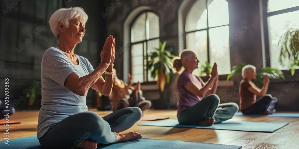 Senior Yoga Class in Peaceful Meditation Pose. Generative ai Stock ...