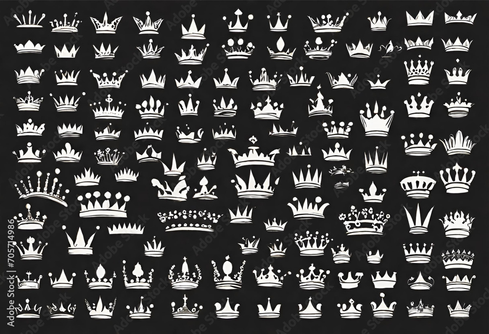 crown icon set, colorless isolated background with set of crowns for ...
