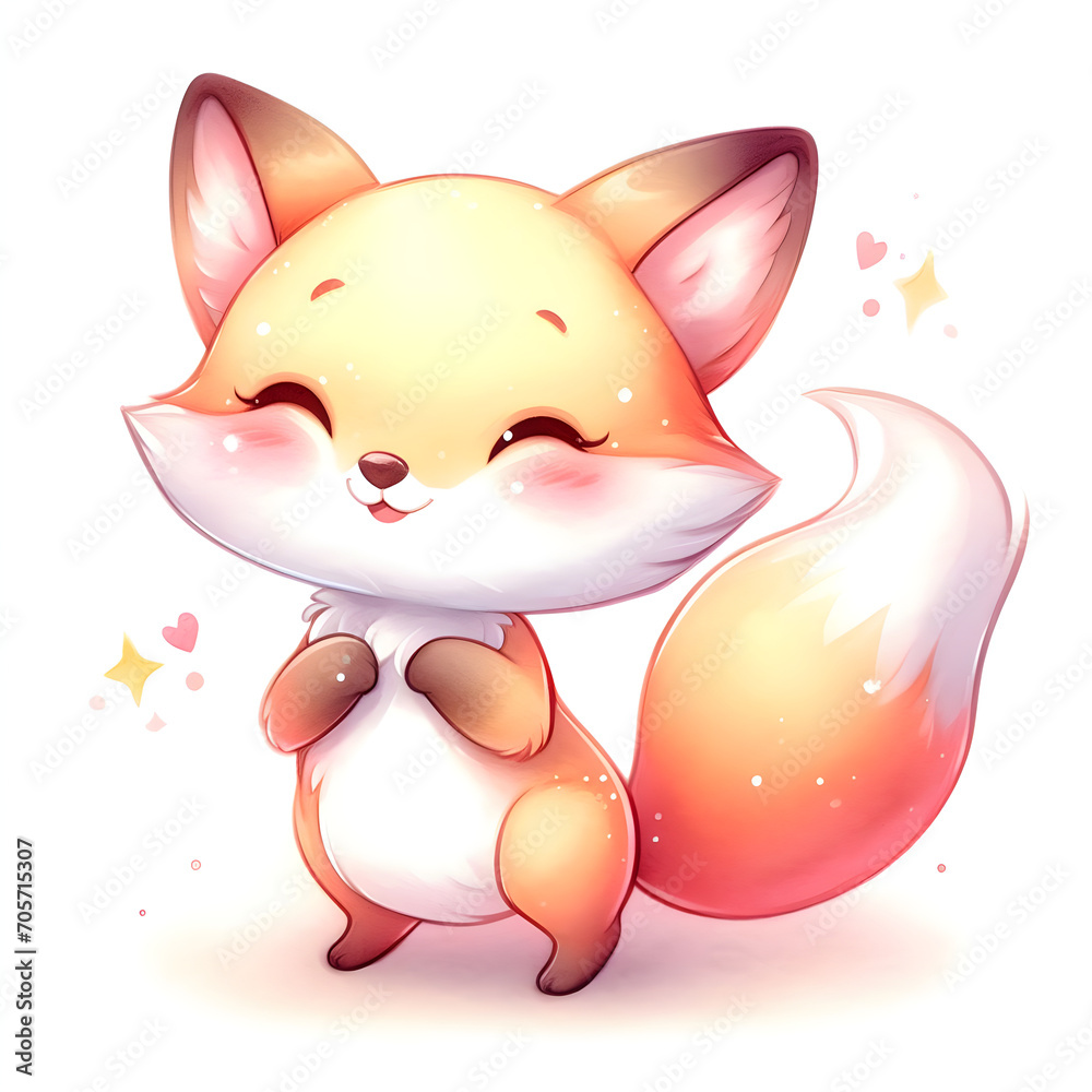 watercolor cute yellow fox with sparkles clipart illustration isolated ...