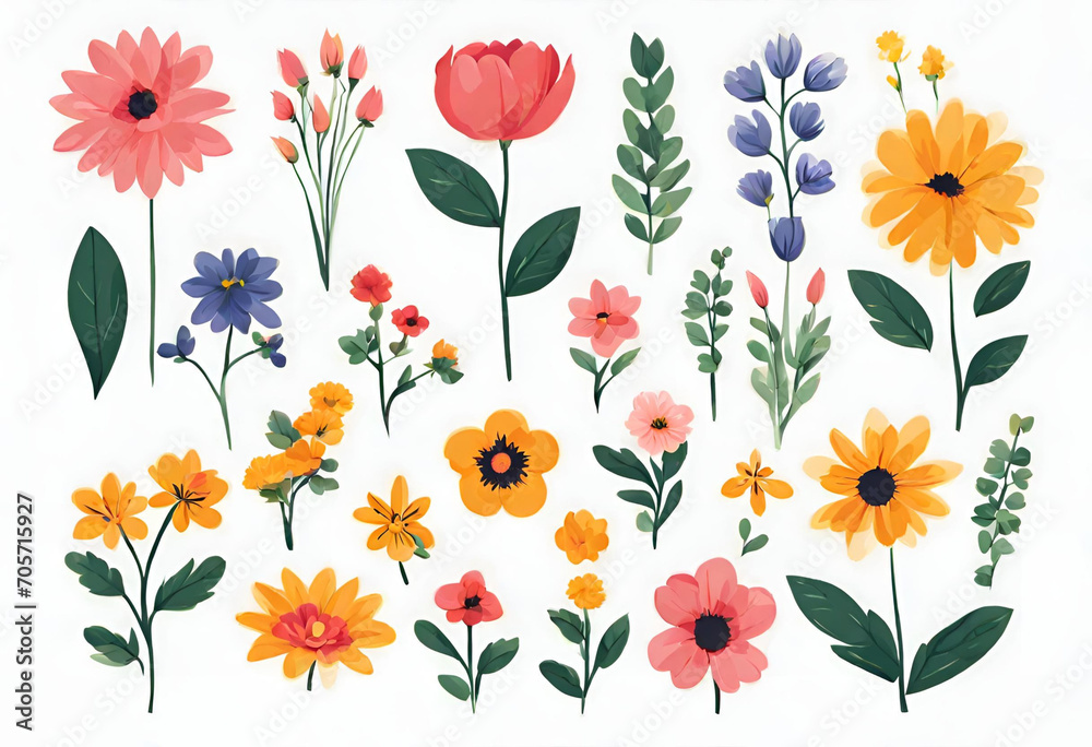 seamless pattern with flowers, isolated background with types of ...