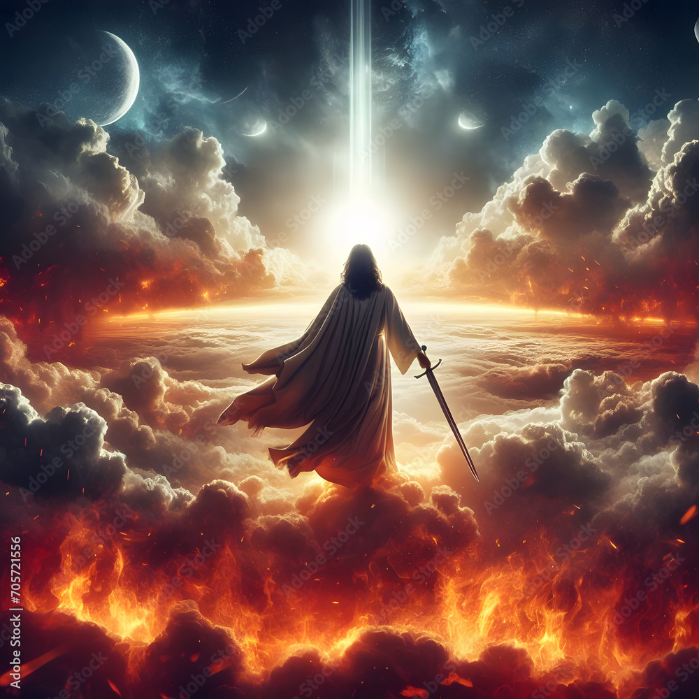 Jesus second coming on Earth. Concept of judgement day. Stock ...