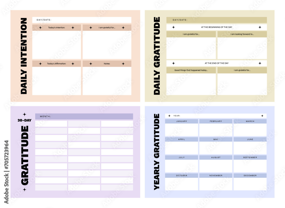 Set of printable vector gratitude planner template for manifestation ...
