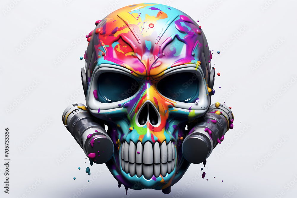 Spray Paint Skull Face Graffiti Cartoon Character 3d Illustration White
