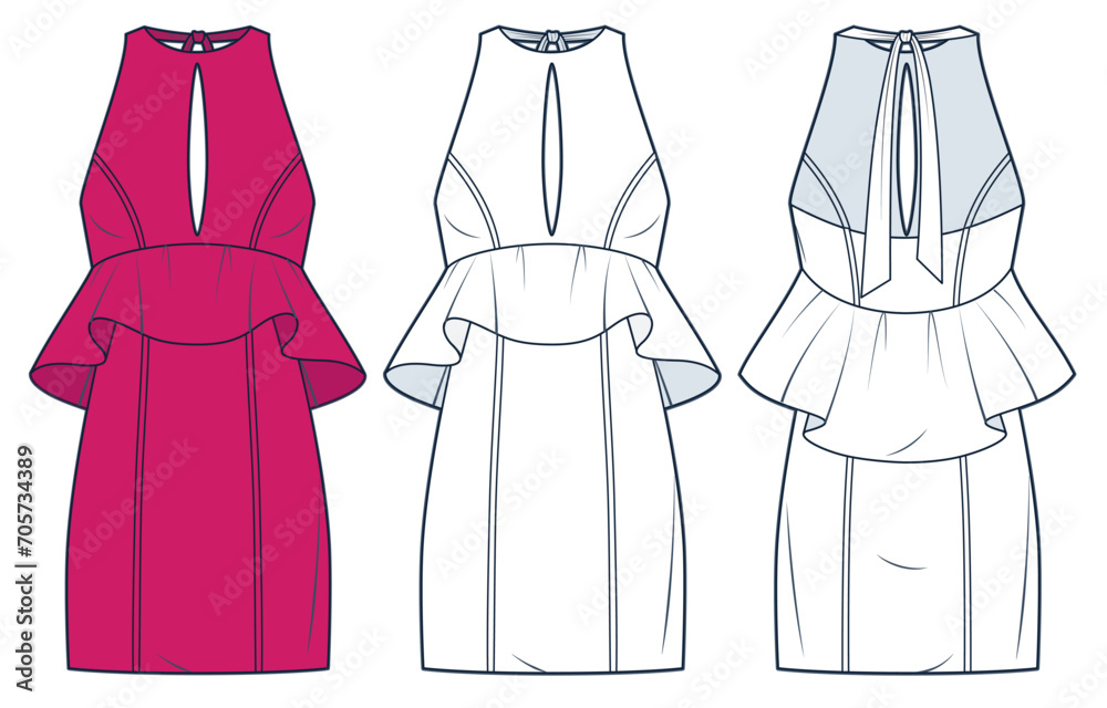 Ruffle Mini Dress Technical Fashion Illustration Tie Knot Dress