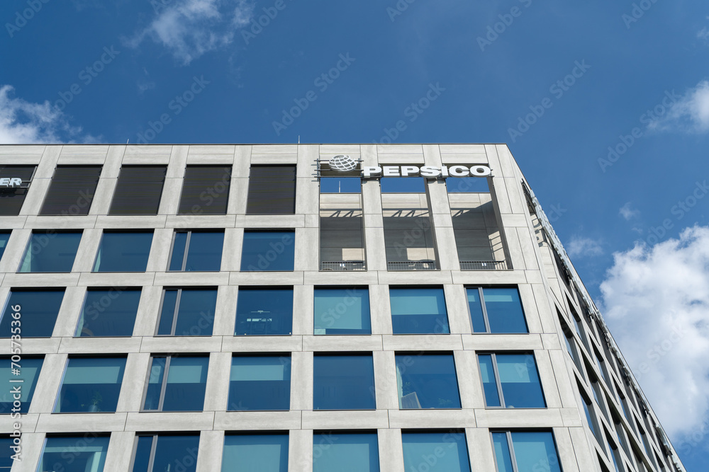 PepsiCo logo sign on Brain Park business center Kraków, office building ...