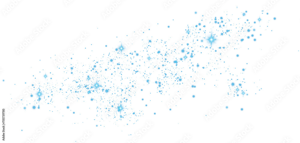 Blue dust. Beautiful light flashes. Dust particles fly in space. Bokeh ...