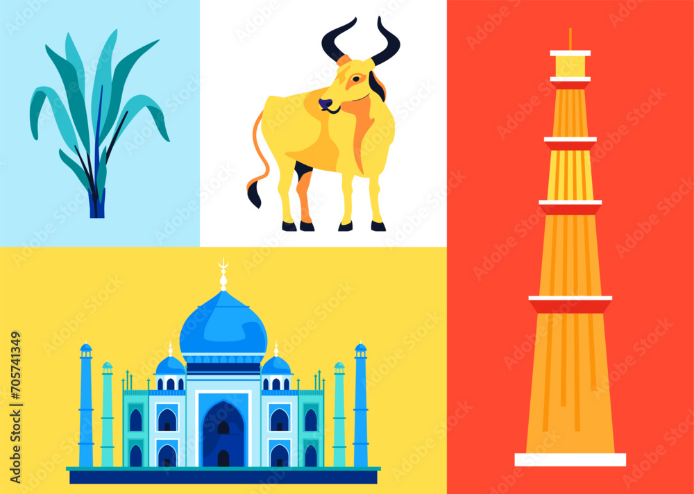 Sacred Symbols of India - set of flat design style illustrations ...