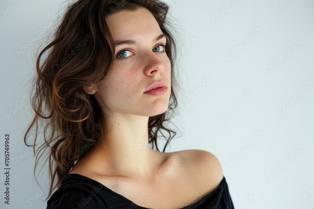 Captivating portrait of a European woman with a smoldering look, white ...