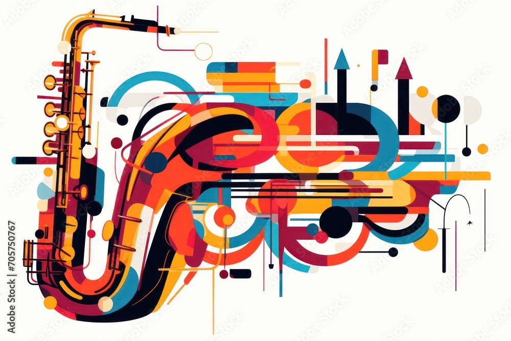 a picture of a saxophone with a lot of different colors and shapes on a ...