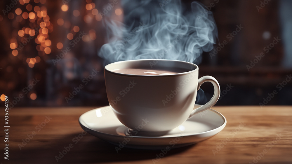 Lifestyle, still life style, Interior image of cup of hot coffee. For ...