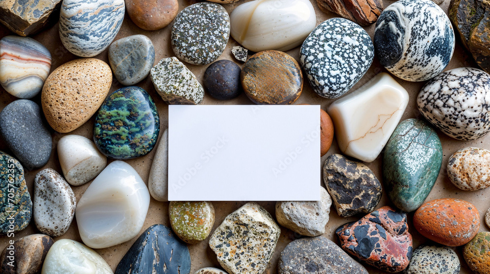 Variety of Smooth and Textured Stones with a Blank White Card Perfect ...