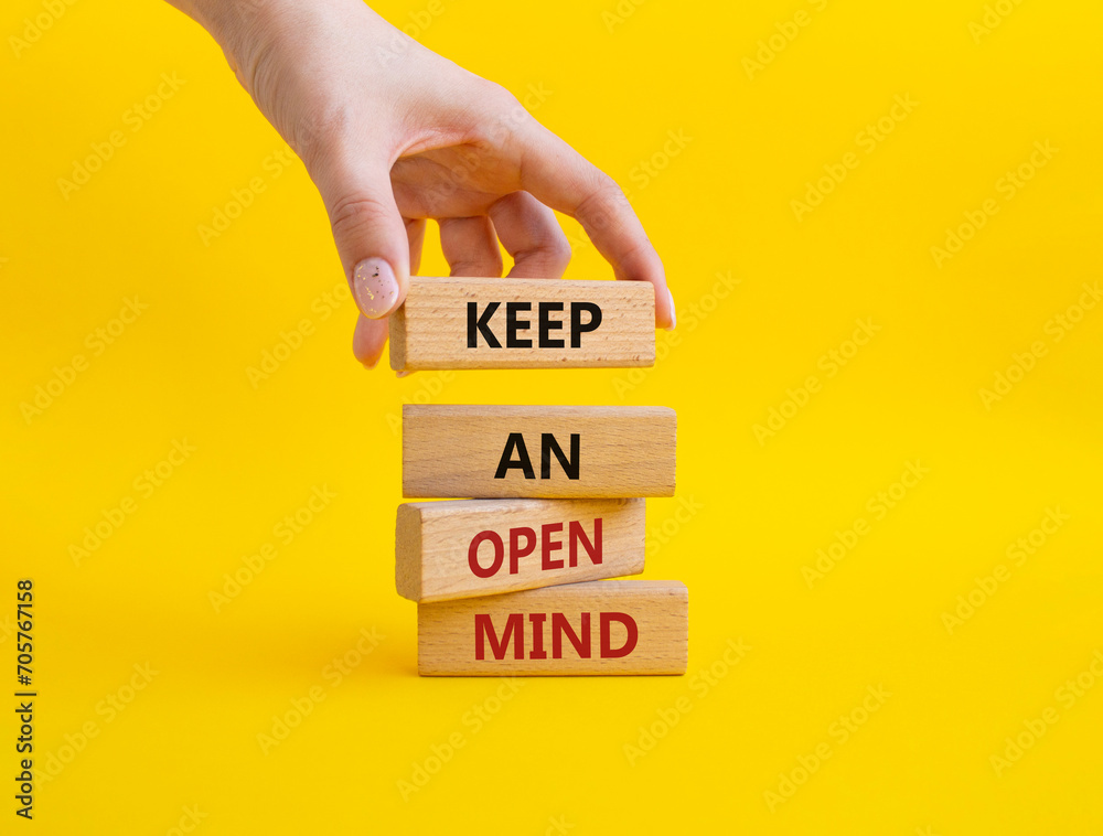 Keep an open mind symbol. Wooden blocks with words Keep an open mind ...