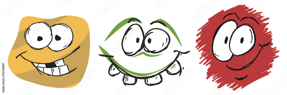 Face expression isolated vector icons, funny cartoon emoji yelling and ...