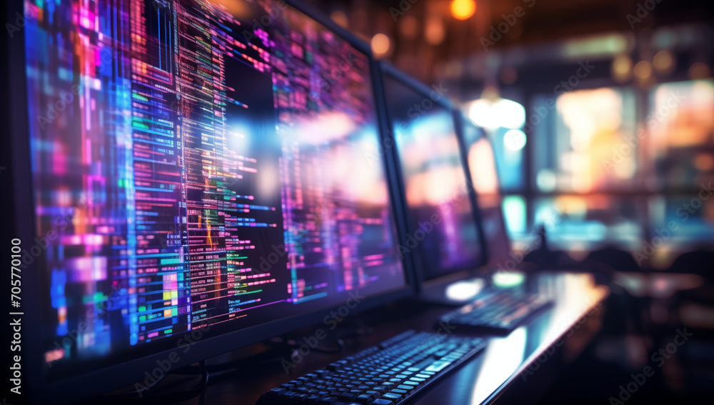 Moderner und vernetzter Computer zeigt die bunte Kreativität des ...