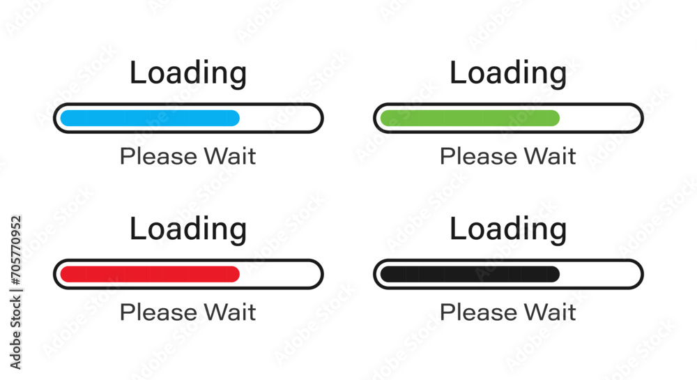 Loading bar slider with outline icon set. Loading please wait symbol ...