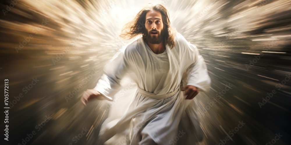 Jesus moving through a thronging place motion blur , concept of ...