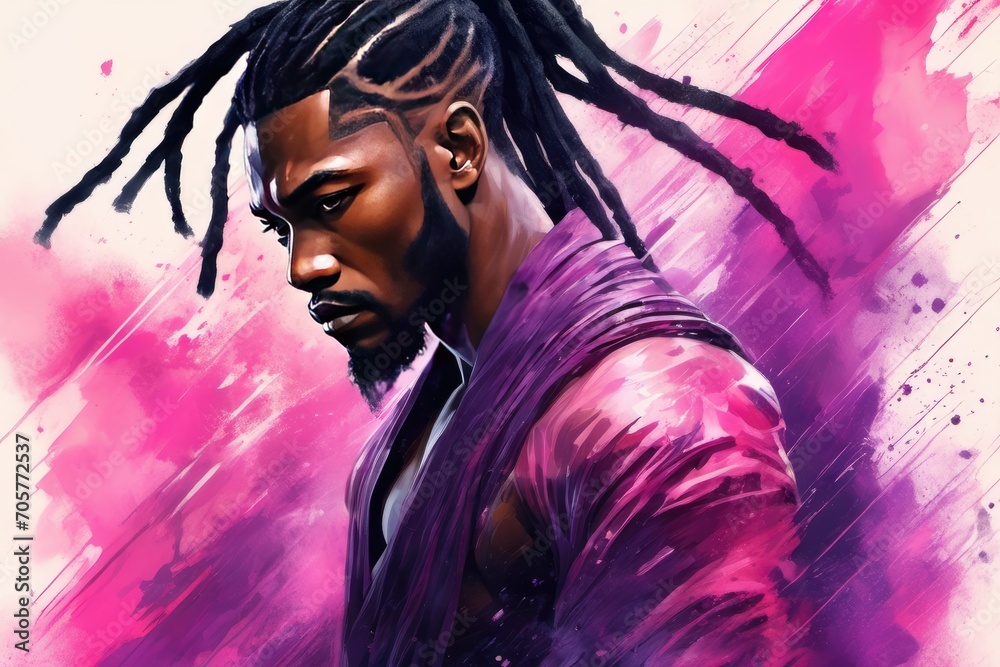 Dreadlock dynamism: Muscular black man surrounded by lively paint ...