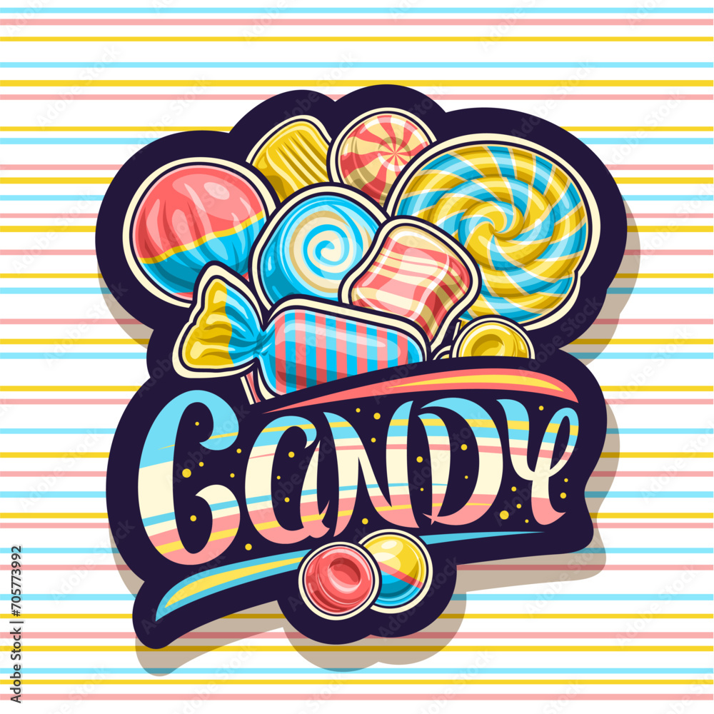 Vector logo for Candy Shop, square decorative poster with cartoon ...
