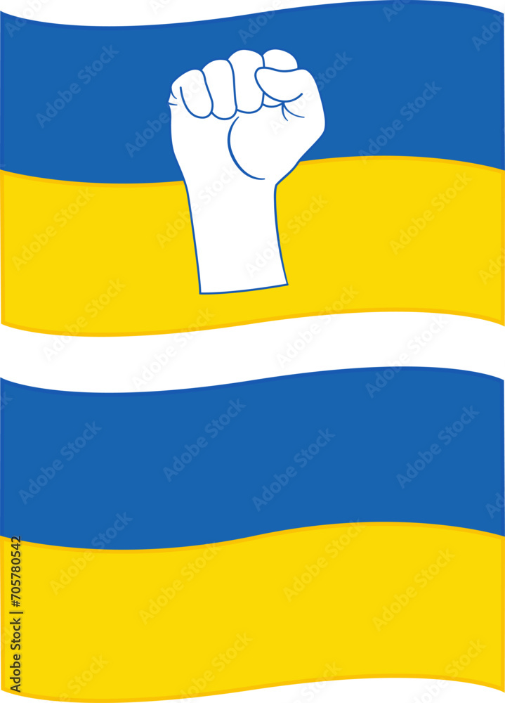 Raised Hand With Clenched Fist on the Background of the Ukrainian Flag ...