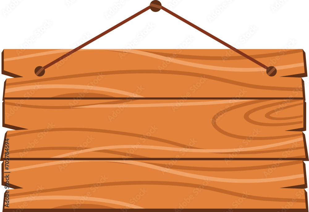 Hanging wood board sign, rustic cartoon signpost or billboard, notice ...