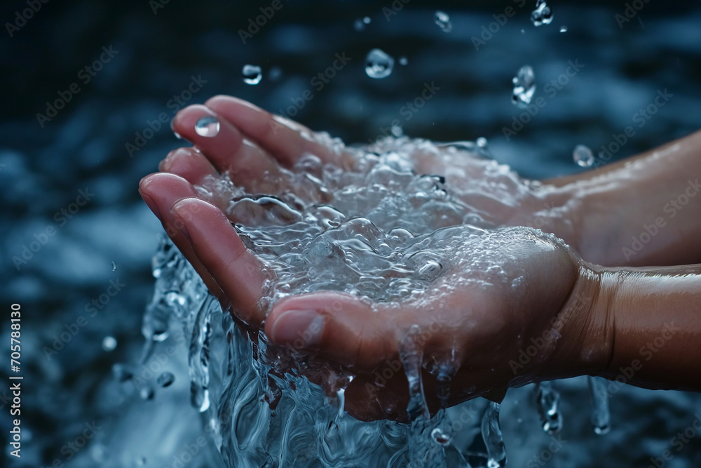 Pure Water Splashing in Human Hands, Symbolizing Freshness and ... Pure Water Splashing in Human Hands, Symbolizing Freshness and ...