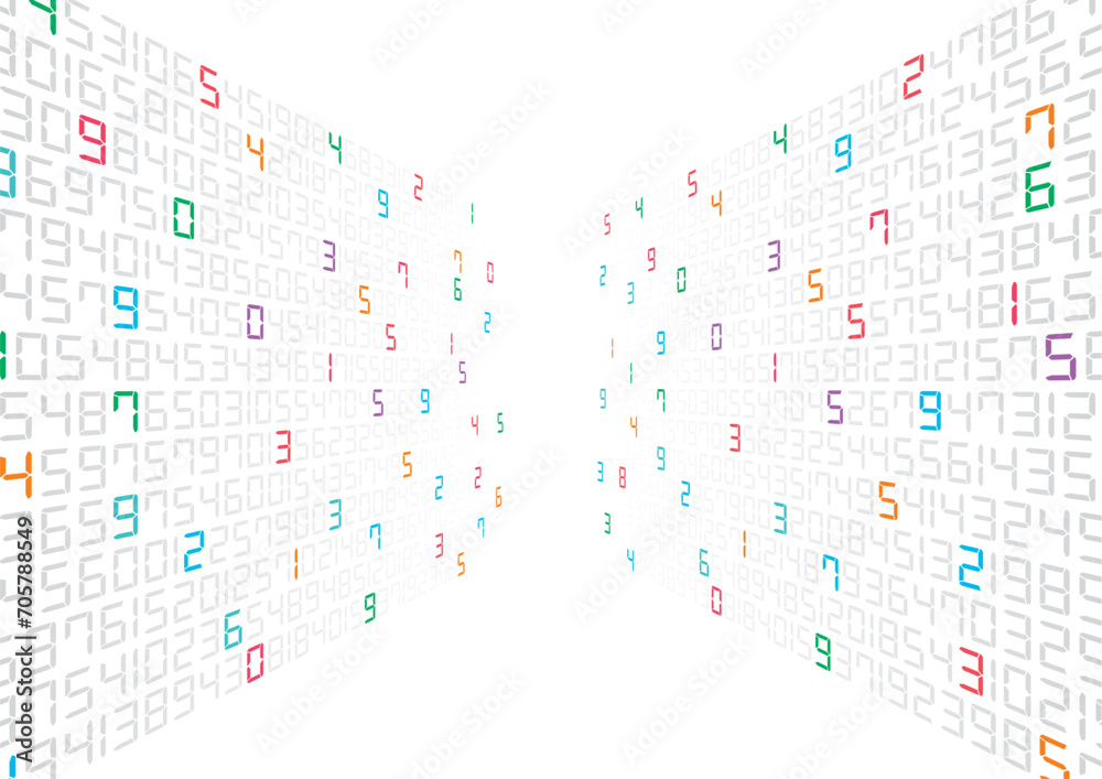 perspective numbers group. numbers concept on white background. numbers ...