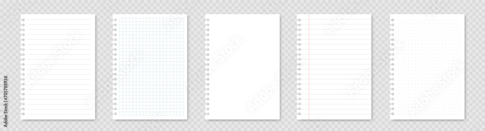 Realistic workbook paper sheets. Mockup sheets of paper torn from a ...