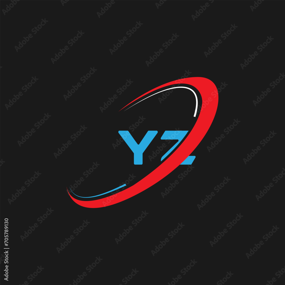 YZ letter Logo design. Initials YZ logo linked with circle and ...