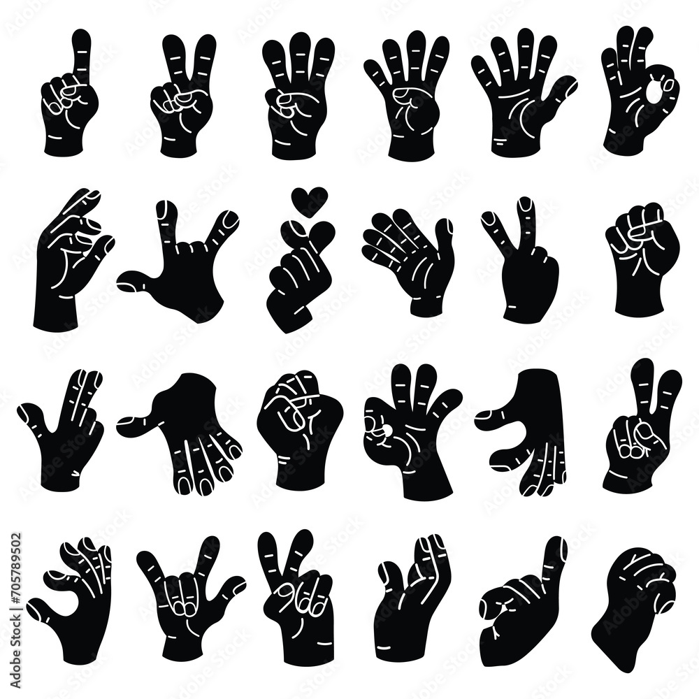 Vecteur Stock Collection of gesture signs from human hands. A set of ...