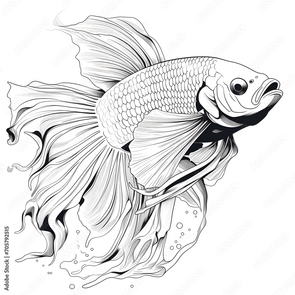 Beautiful cartoon fish drawings, fighting fish, coloring, pencil ...