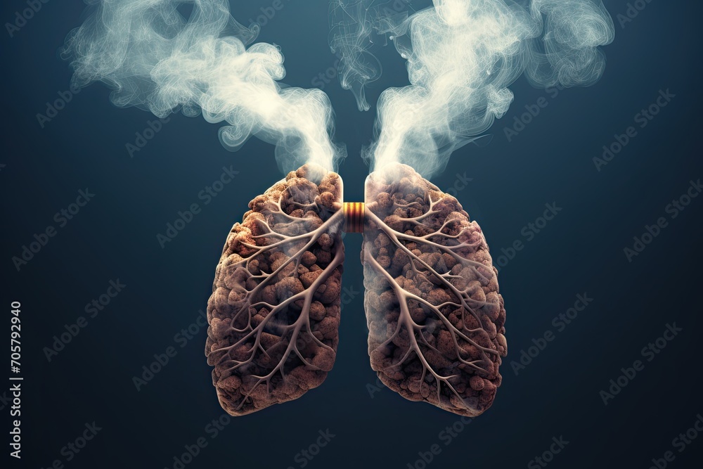 Human lungs with smoke on black background, Human smoker lungs, stop ...