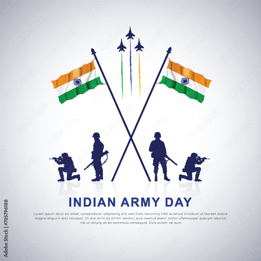 India Army Day poster design | soldier, silhouette. flag, of India ...