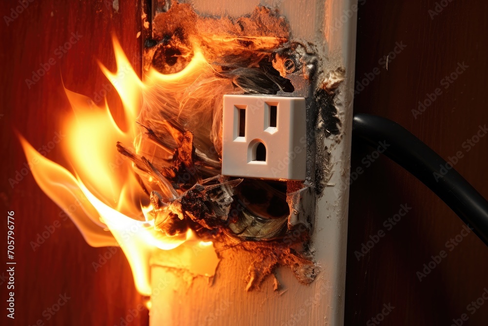 Burning electrical outlet in the wall of a house, close-up, Faulty ...