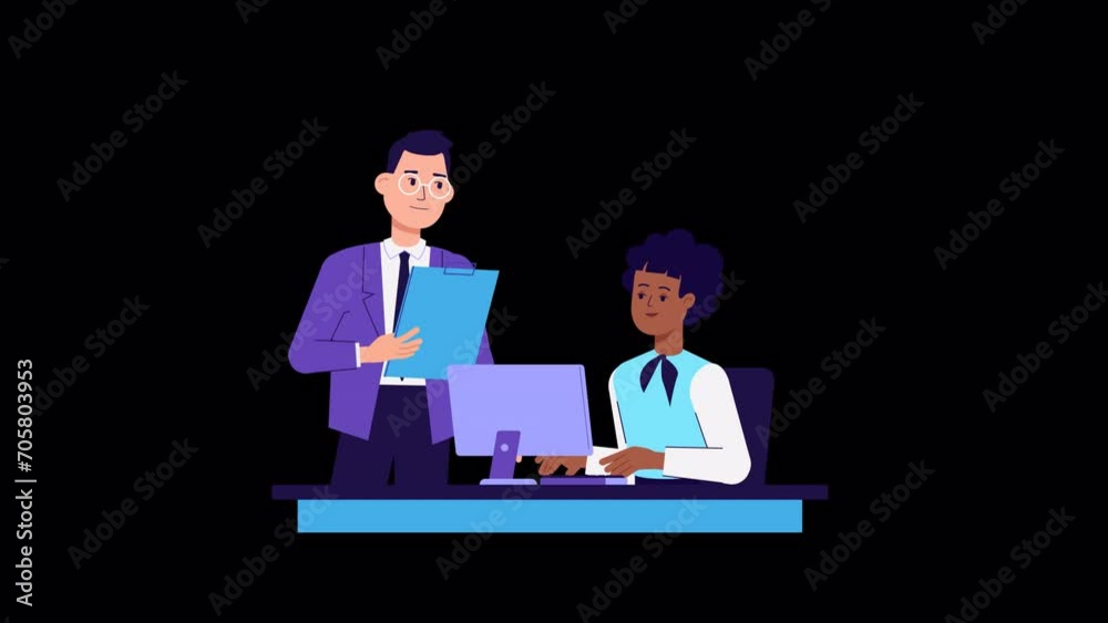 Office workers Characters Animation, ALPHA channel. co-working space ...