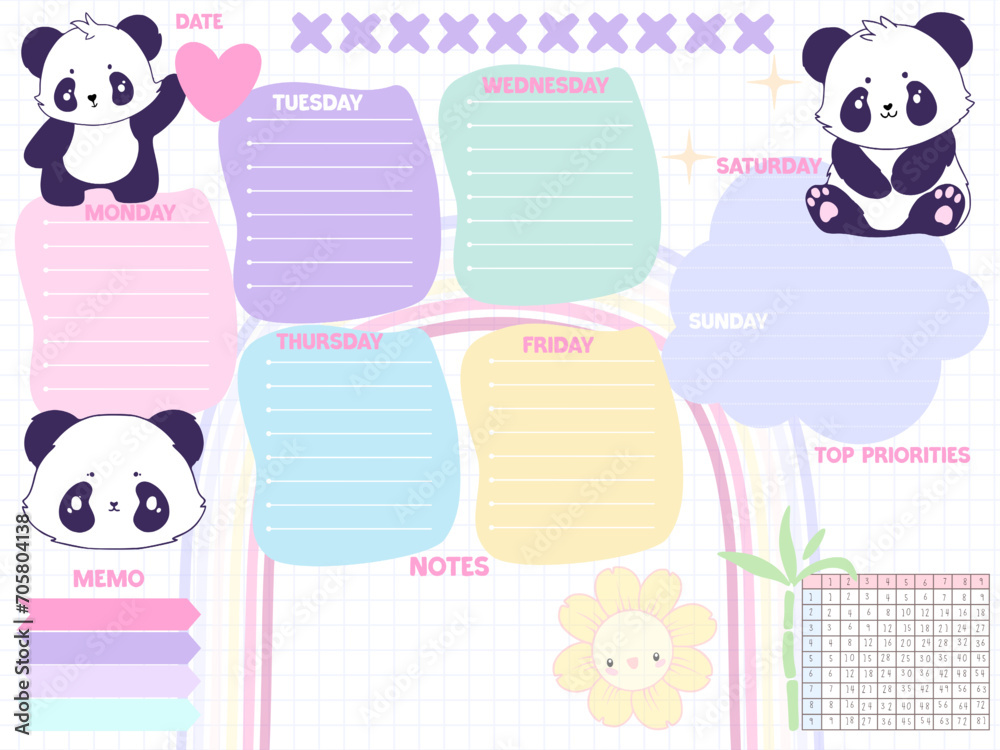 Cute inspiration panda character notepaper kawaii design printable ...