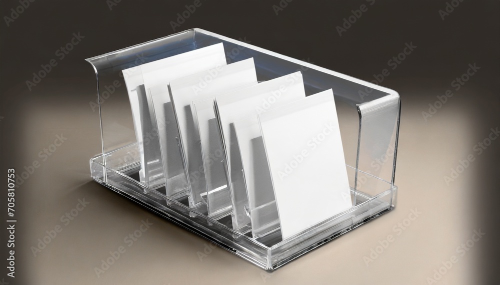 blank white flyers stack mockup in glass plastic holder 3d rendering dl ...