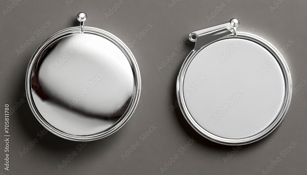 blank white round silver lapel badge mock up front and back side view ...