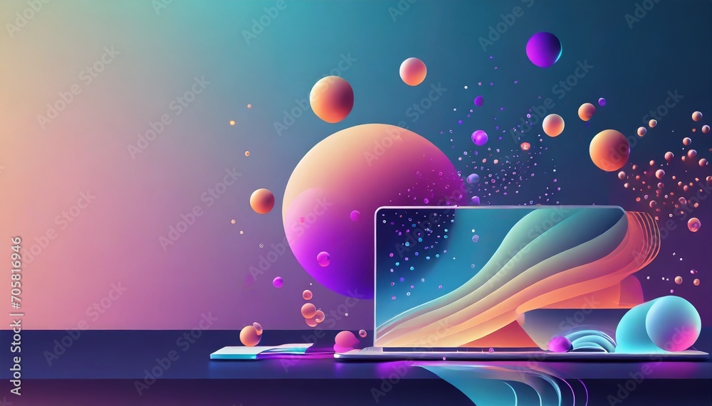 abstract pc desktop wallpaper background with flying bubbles on a ...