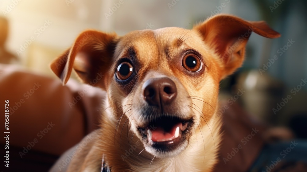 Young crazy surprised dog make big eyes closeup. surprised dog funny ...