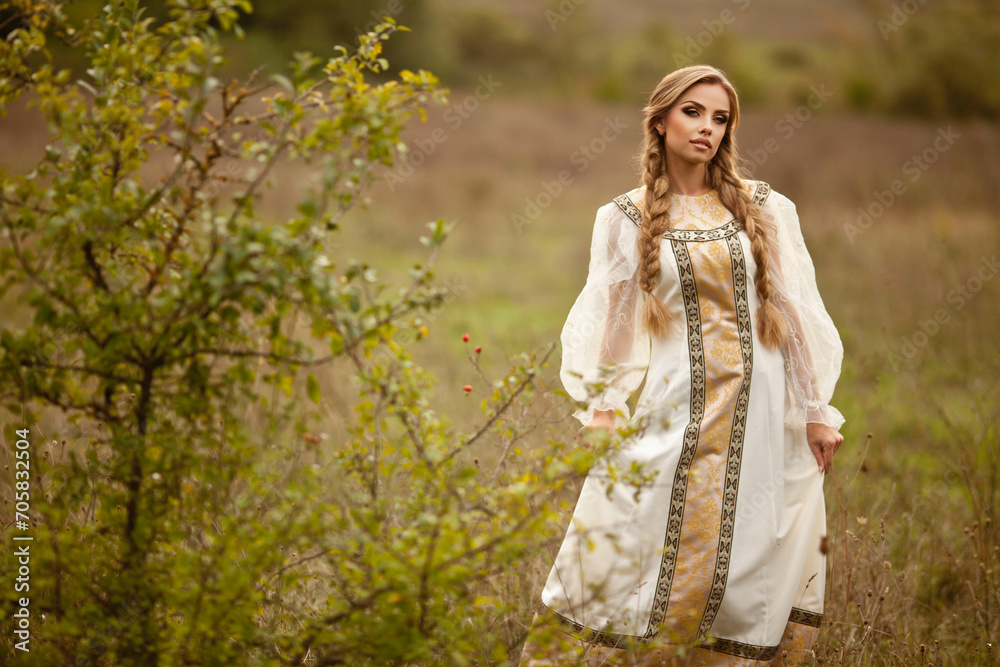 Beautiful Young Russian Girl With White Hair In The National Russian