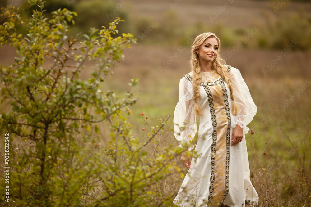 Beautiful Young Russian Girl With White Hair In The National Russian