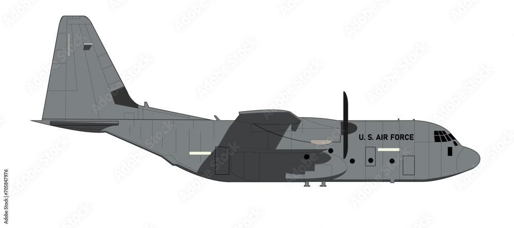 Lockheed Martin C-130J (USAF Paint Scheme) Side View Vector Drawing ...