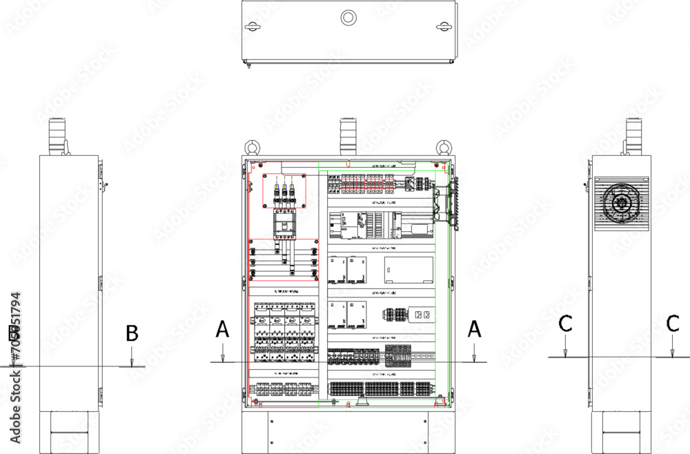 Vector sketch illustration of control panel design of multi-storey ...